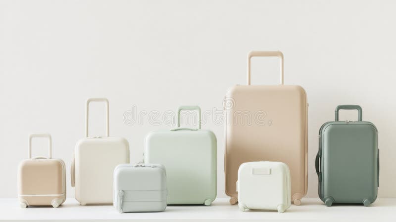 Luggage Set in Pastel Colors on Simple White Background Stock ...
