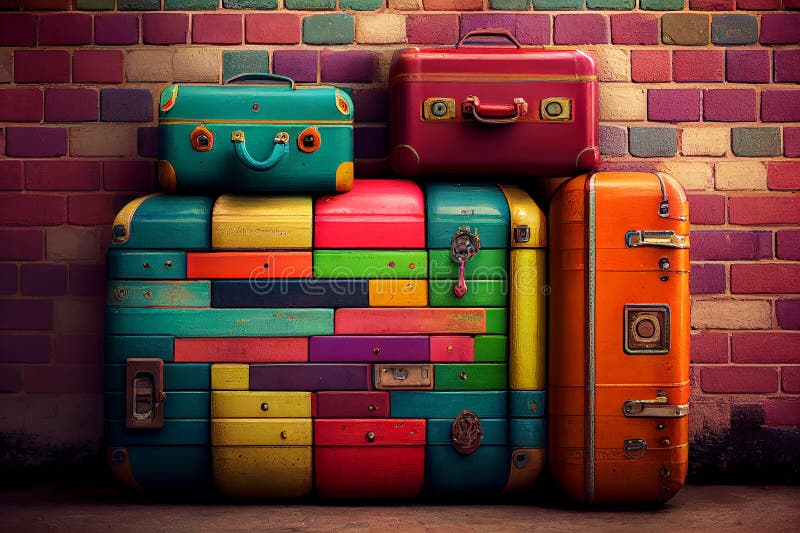Luggage Stack on Old Brick Backdrop, Travel Adventure ,generative AI ...