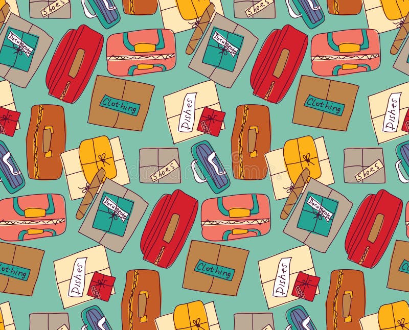 Luggage Things Boxes Suitcase Cargo Color Seamless Pattern. Stock ...