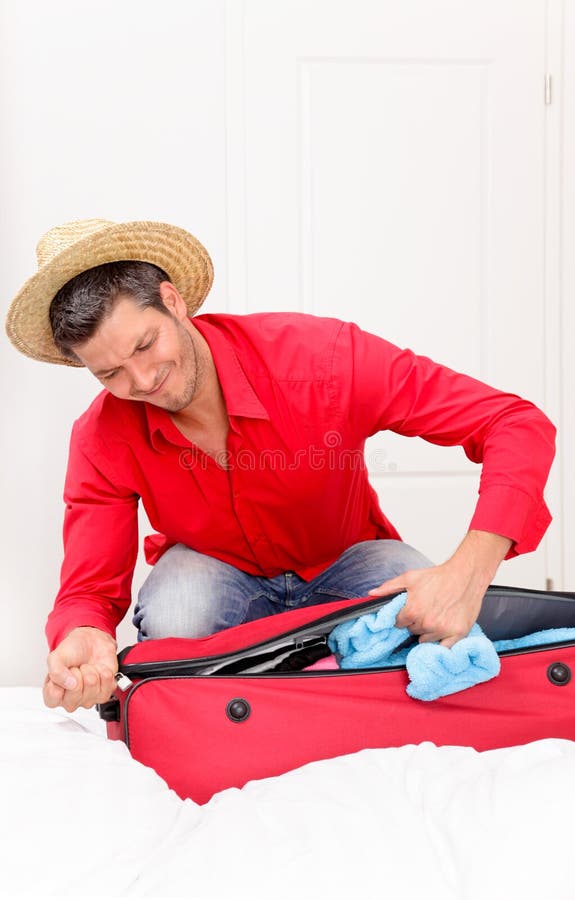 Luggaging Packing Man at Home Stock Photo - Image of full, body: 10171466