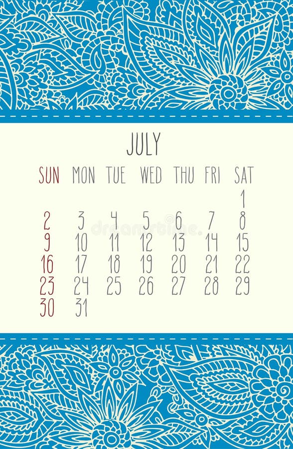Luglio 2017 calendario illustrazione vettoriale. Illustrazione di ...