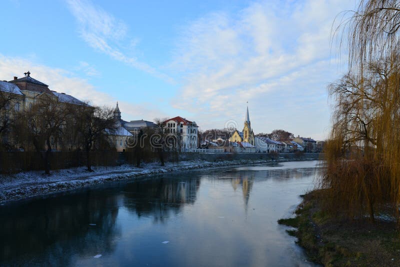 Lugoj city river landscape stock image. Image of winter - 64478907