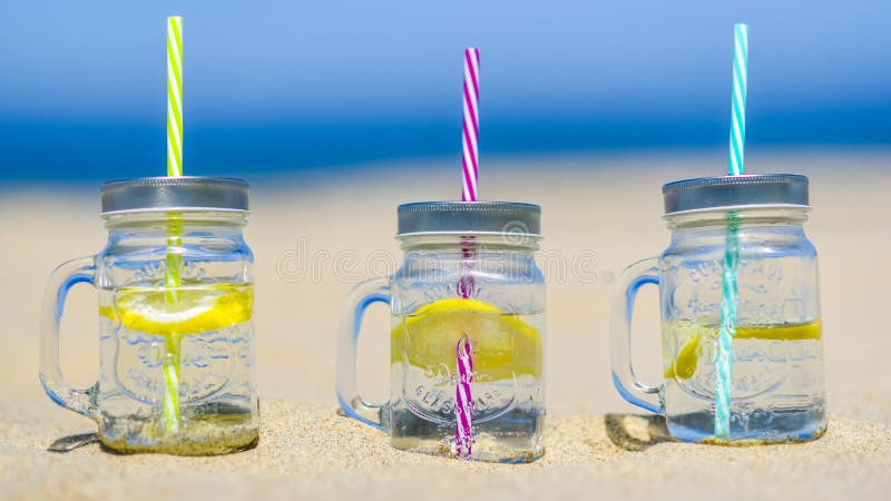 Lukecin, Poland, June 15, 2017: Cold Drinks in Jar on the Beach ...