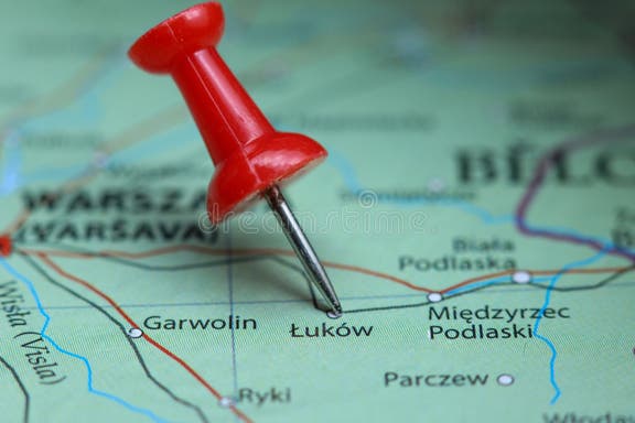 Lukow, Poland pin on map stock photo. Image of direction - 370905806