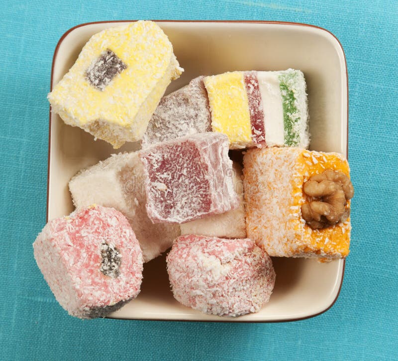 Lukum, Turkish Lokum White with Nuts, Sweet Confection, Stacked Stock ...