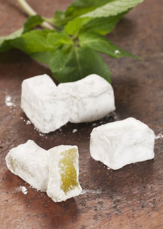 Lukum (Turkish Delight) with Mint Stock Photo - Image of delight ...