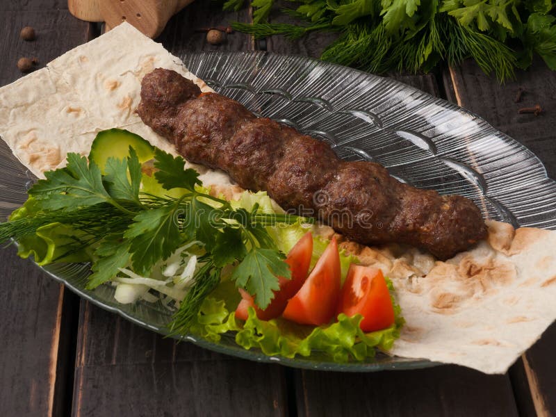 Lula Beef Kebab with Vegetables on Pita Bread Stock Photo - Image of ...