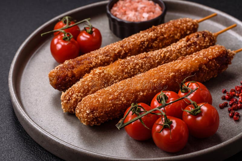 Lula Kebab Meat Fried on a Fire in Breading with Salt, Spices and Herbs ...