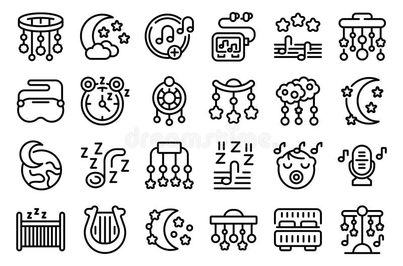 Lullaby Icons Set Outline Vector. Moon Crescent Stock Vector ...
