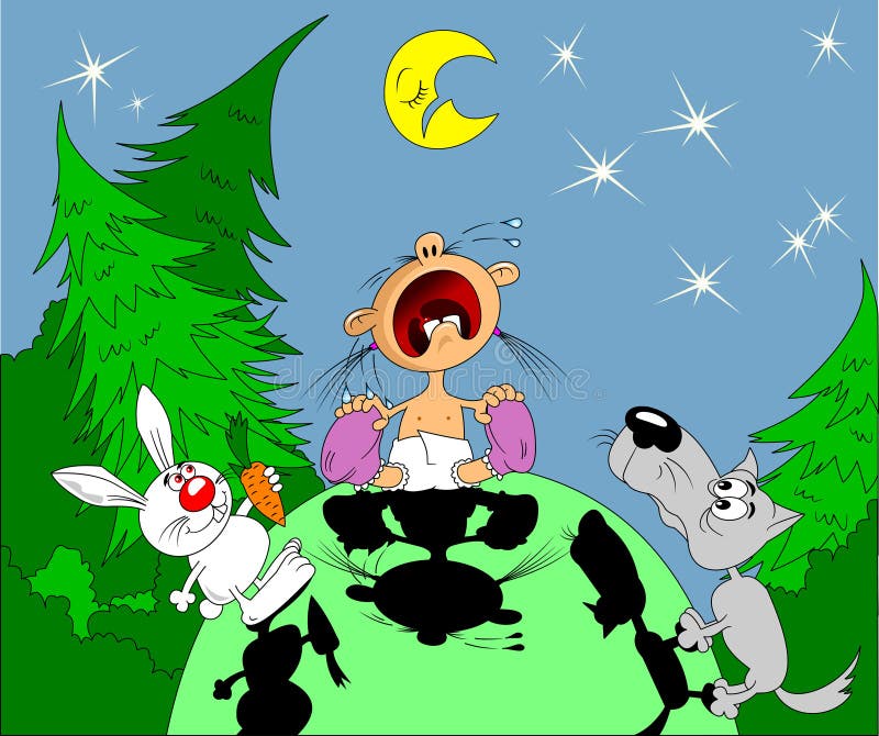 Crying Crescent Moon Character Cartoon Stock Vector - Illustration of ...