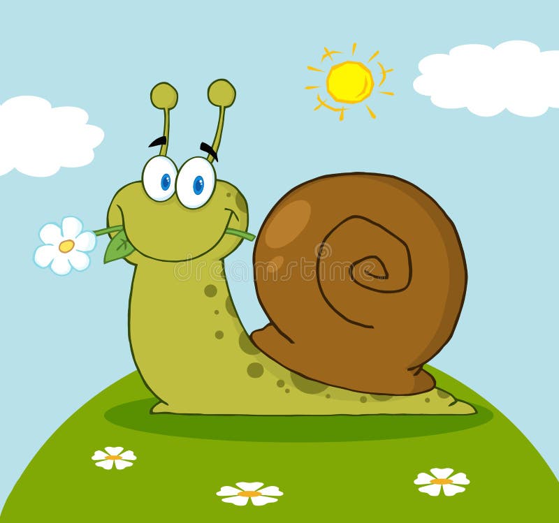 Lumaca felice su un foglio illustrazione vettoriale. Illustrazione di ...