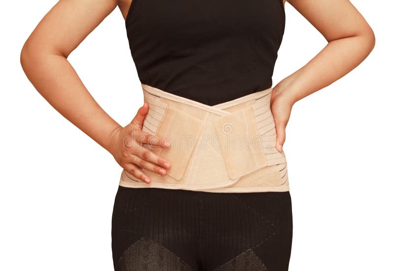 Woman In Back Pain From Spinal Injury Wearing Lumbar Brace Corset Stock ...