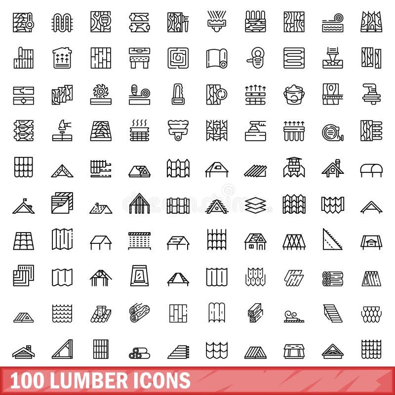 100 Lumber Icons Set, Outline Style Stock Illustration - Illustration ...