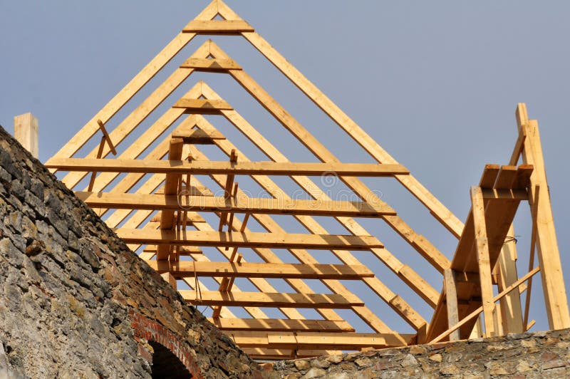 Lumber Used for the Construction or Reconstruction of Roofs Stock Photo ...
