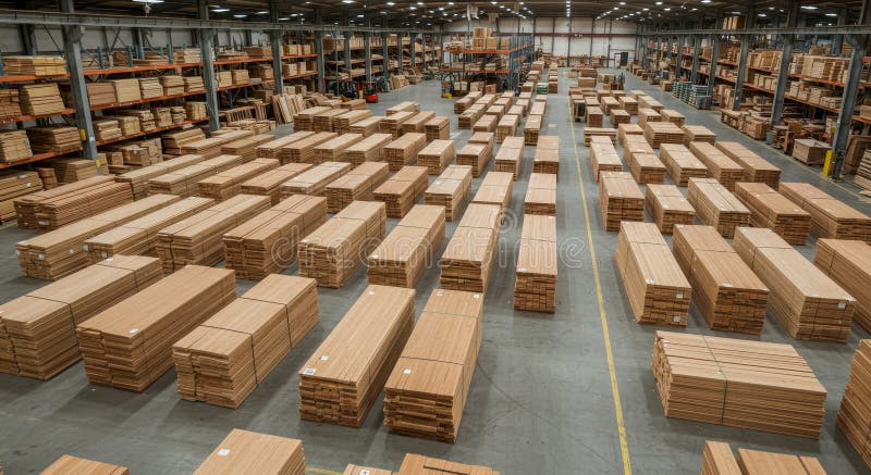Lumber Warehouse Inventory Rows of Stacked Lumber Fill a Large ...