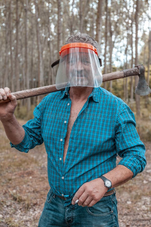 Lumberjack in Action at Work in a Forest Stock Photo - Image of logging ...