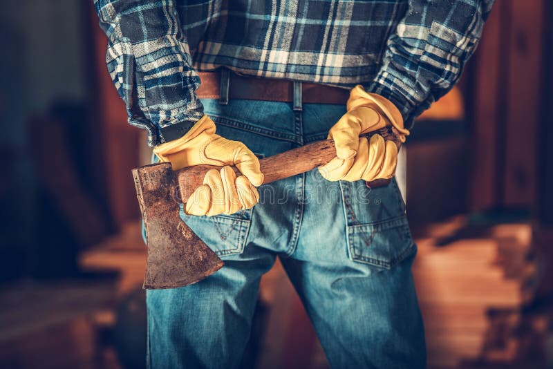 Lumberjack with Axe stock photo. Image of harvesting - 125766124