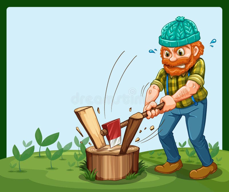 A Lumberjack Chopping the Wood Stock Vector - Illustration of beard ...