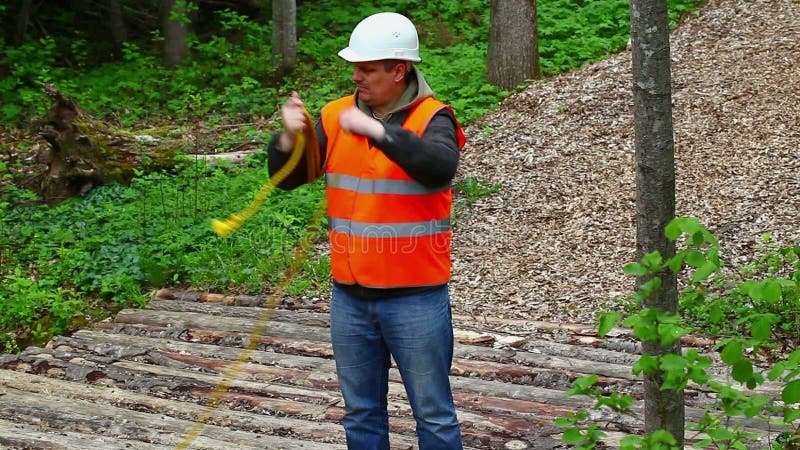 Lumberjack in Forest with Rope Stock Video - Video of branch, fuel ...