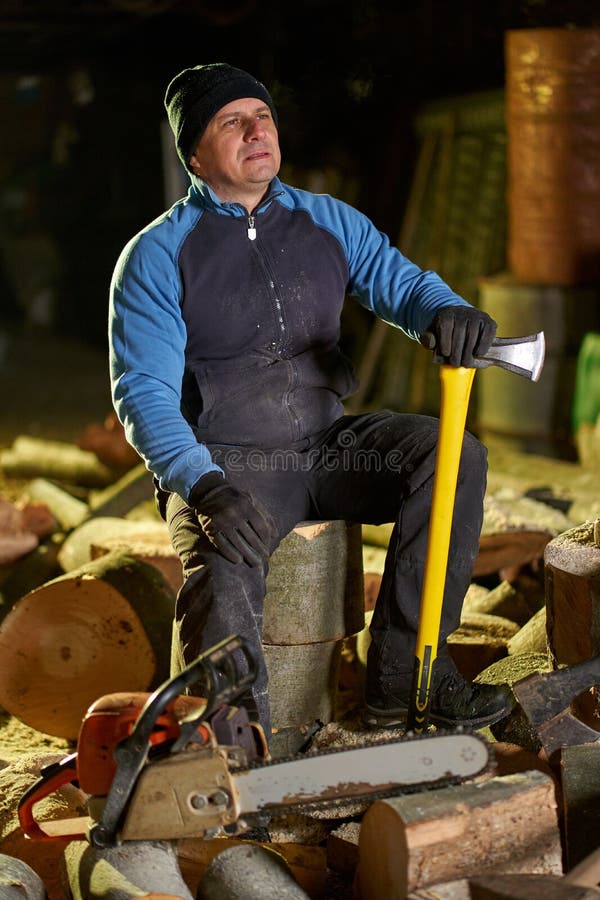 Lumberjack Resting after Work Stock Image - Image of logging, portrait ...