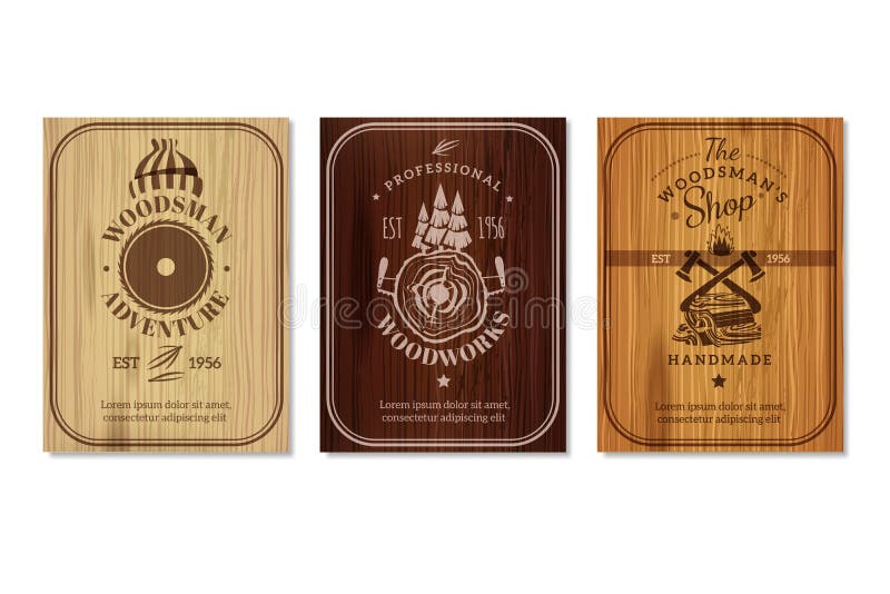 Lumberjack Woodwork Texture Banners Set Stock Vector - Illustration of ...