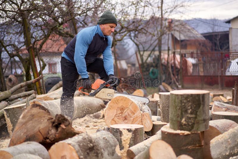 Lumberjack with Chainsaw at Work Stock Photo - Image of caucasian, farm ...