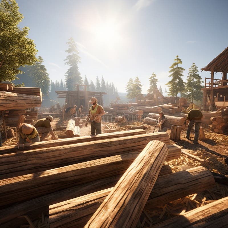 Lumberjacks Working at a Sawmill in a Forest during the Early 20th ...