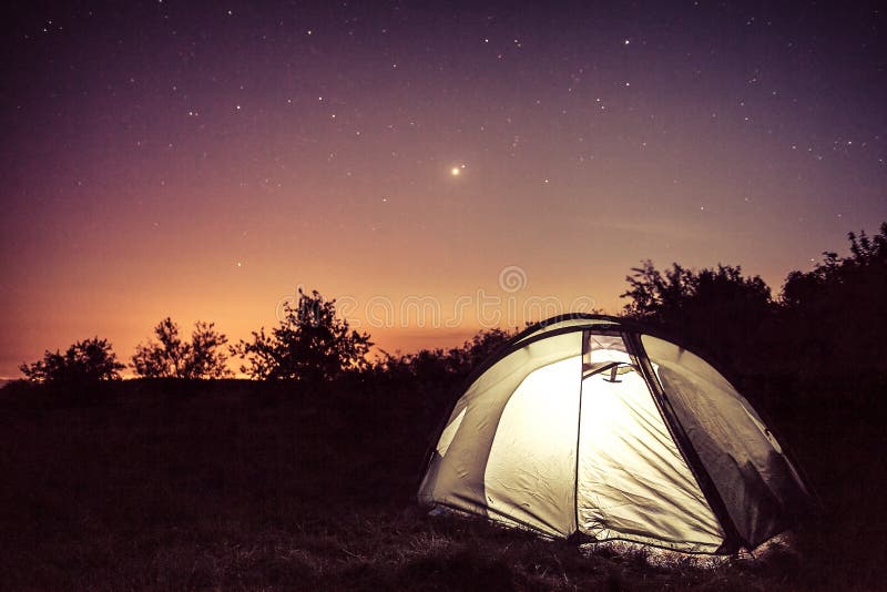 Luminescence in a Tent Under Stars Stock Image - Image of people, coal ...