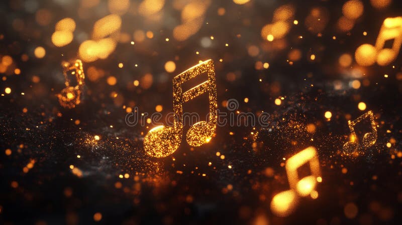 Luminescent Musical Notes Rising from Sheet Music Against a Blurred ...