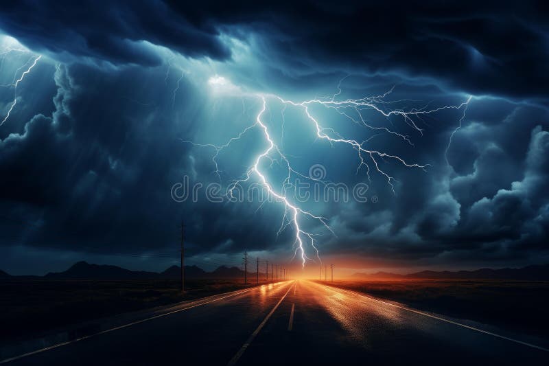 Luminescent Thunder Lighting. Generate Ai Stock Image - Image of black ...
