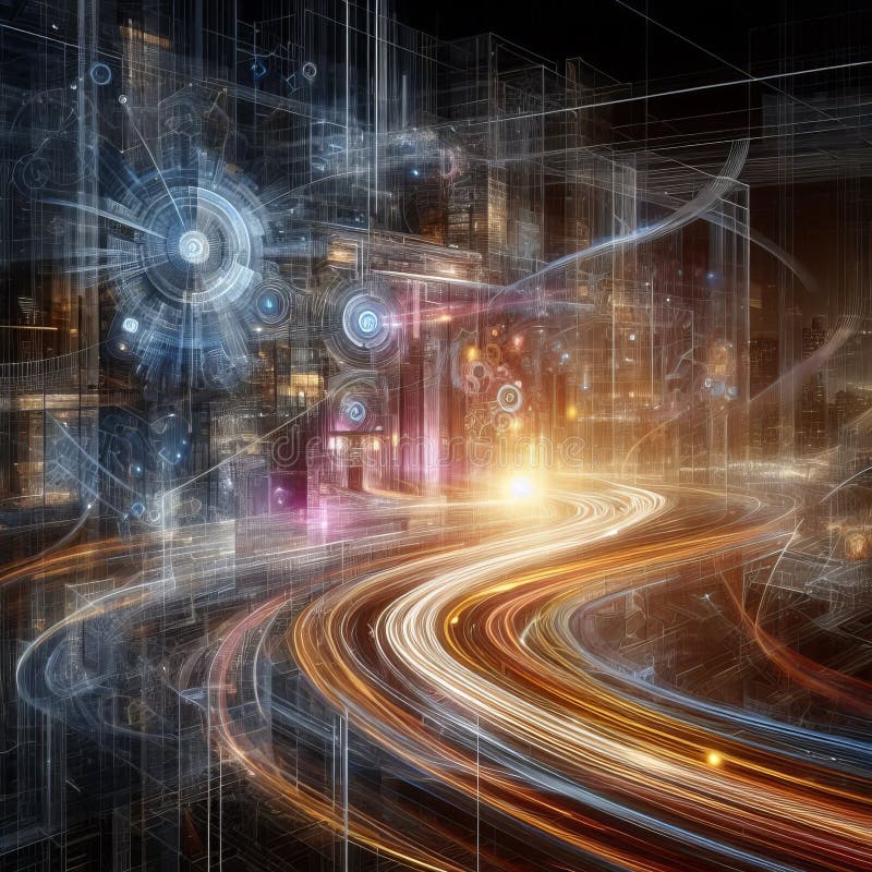 Luminogram Digital Collage Light Trails Woven into a Layered D Stock ...