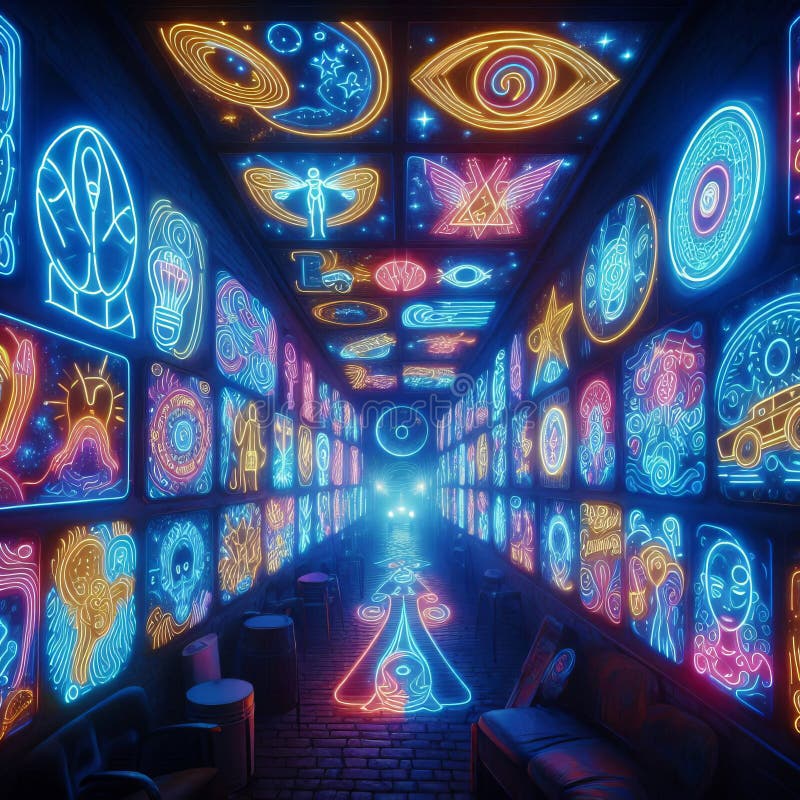 Luminogram Neon Signs a Vibrant Display of Neon Signs Captured W Stock ...