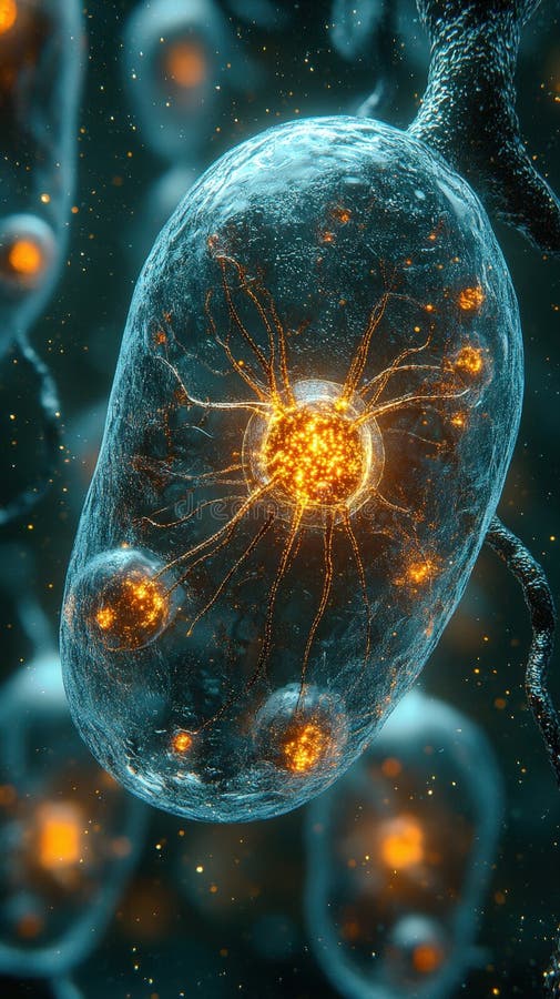 Luminous AI Cell with Radiant Core, Digital Evolution Stock Photo ...