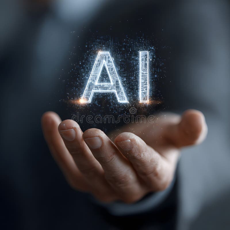 Luminous AI Letters Appear Above an Open Hand, Symbolizing Artificial Intelligence, Innovative ...