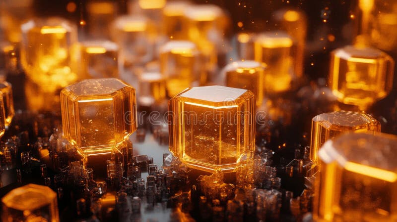 Luminous Amber Crystals Glowing in the Dark Stock Illustration - Illustration of orange, shiny ...