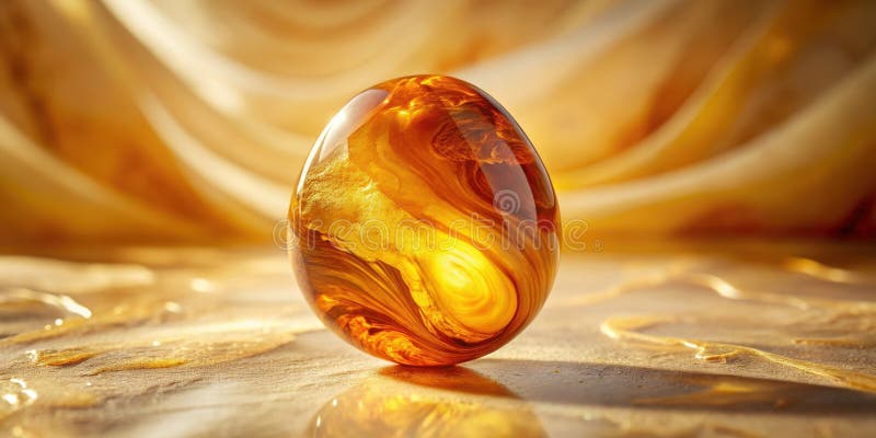 A Luminous Amber Egg Rests on a Smooth, Golden Surface, Its Swirling ...