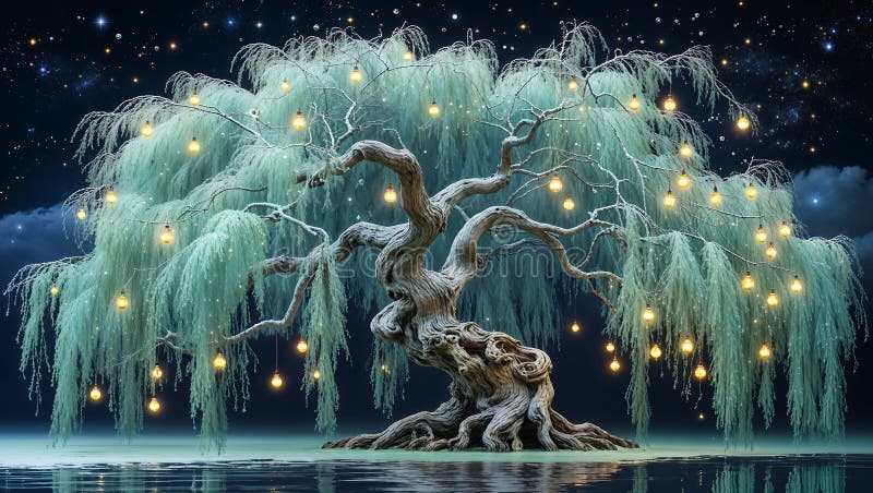 Luminous Ancient Willow Tree Stock Illustration - Illustration of ...