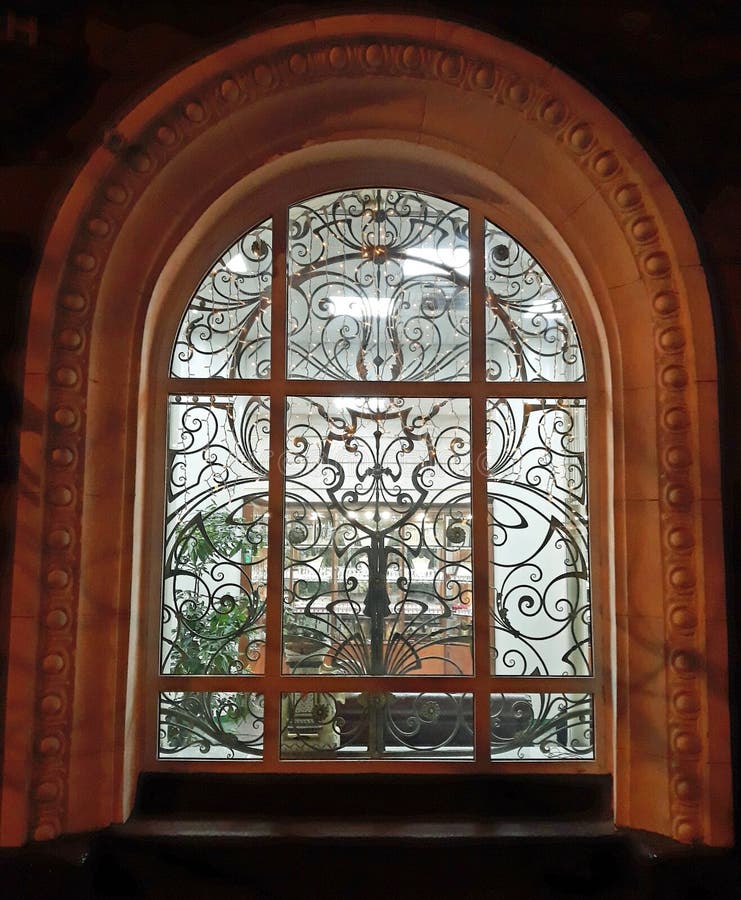 Luminous Arched Window with a Lattice Stock Image - Image of stone ...
