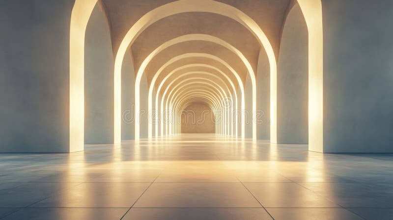 Luminous Archway Corridor: a Golden Path of Light Stock Illustration ...