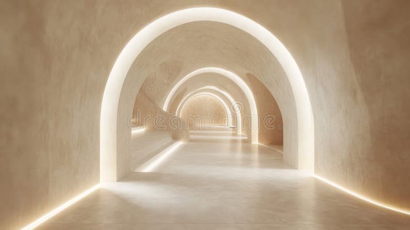Luminous Archway Corridor, Modern Minimalist Interior Design Stock ...