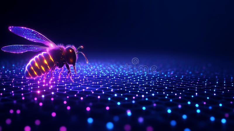 Luminous Bee on a Digital Network Grid Stock Illustration ...
