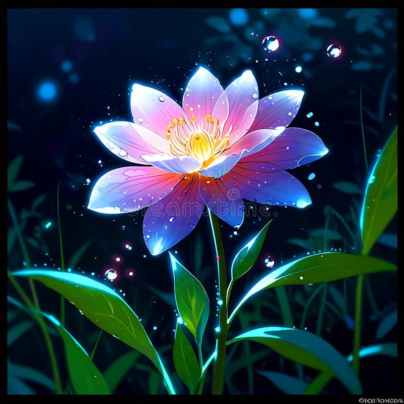 Luminous Bloom Under the Night Sky Stock Illustration - Illustration of ...