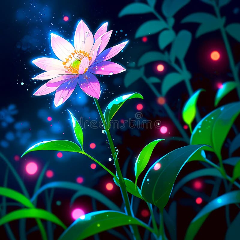 Luminous Bloom Under the Night Sky Stock Illustration - Illustration of ...