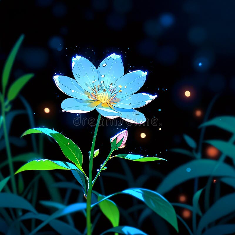 Luminous Bloom Under the Night Sky Stock Illustration - Illustration of ...
