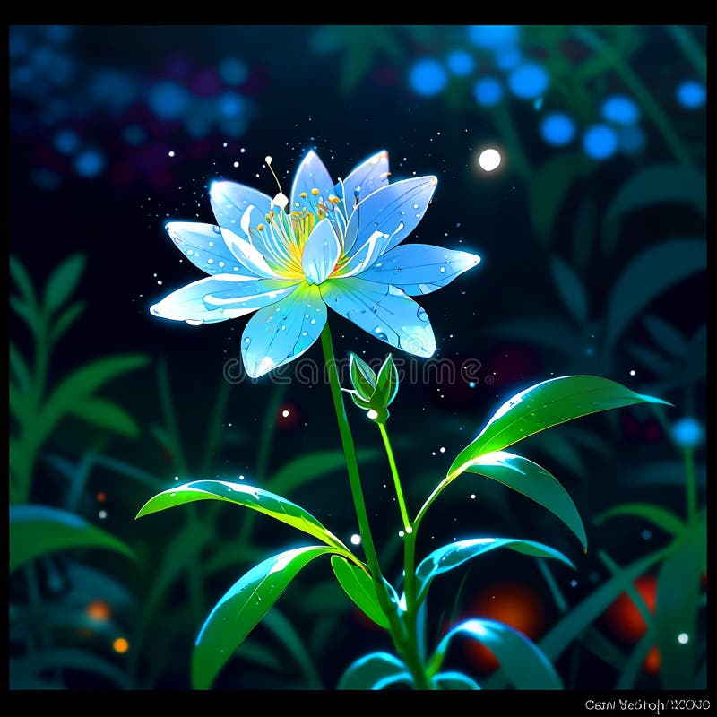 Luminous Bloom Under the Night Sky Stock Illustration - Illustration of ...