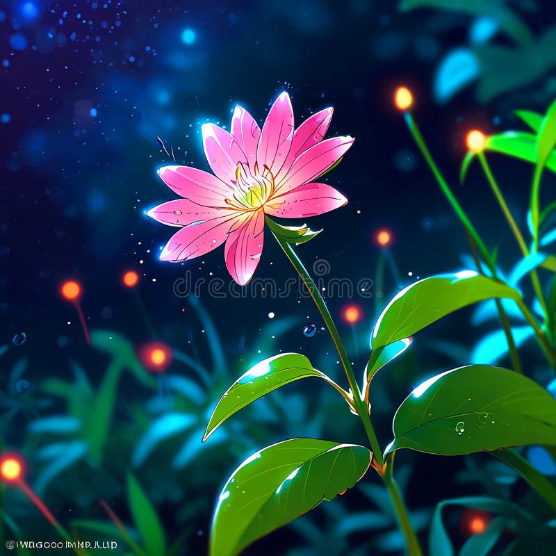 Luminous Bloom Under the Night Sky Stock Illustration - Illustration of ...
