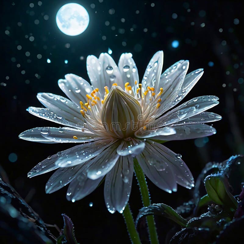 Luminous Bloom Under the Night Sky Stock Illustration - Illustration of ...