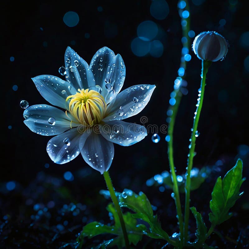 Luminous Bloom Under the Night Sky Stock Illustration - Illustration of ...