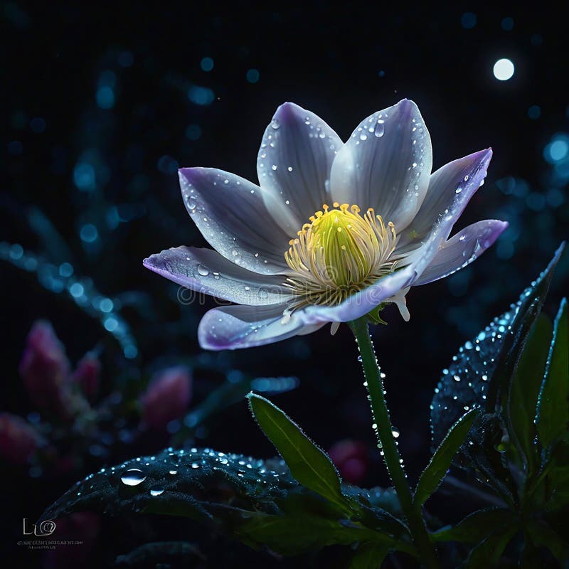 Luminous Bloom Under the Night Sky Stock Illustration - Illustration of ...