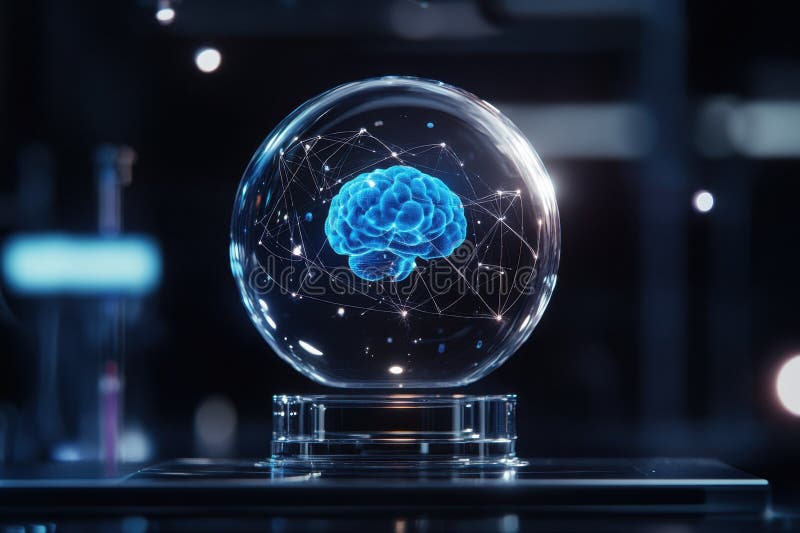 Visual Representation of a Digital Brain Inside a Glass Sphere on a ...